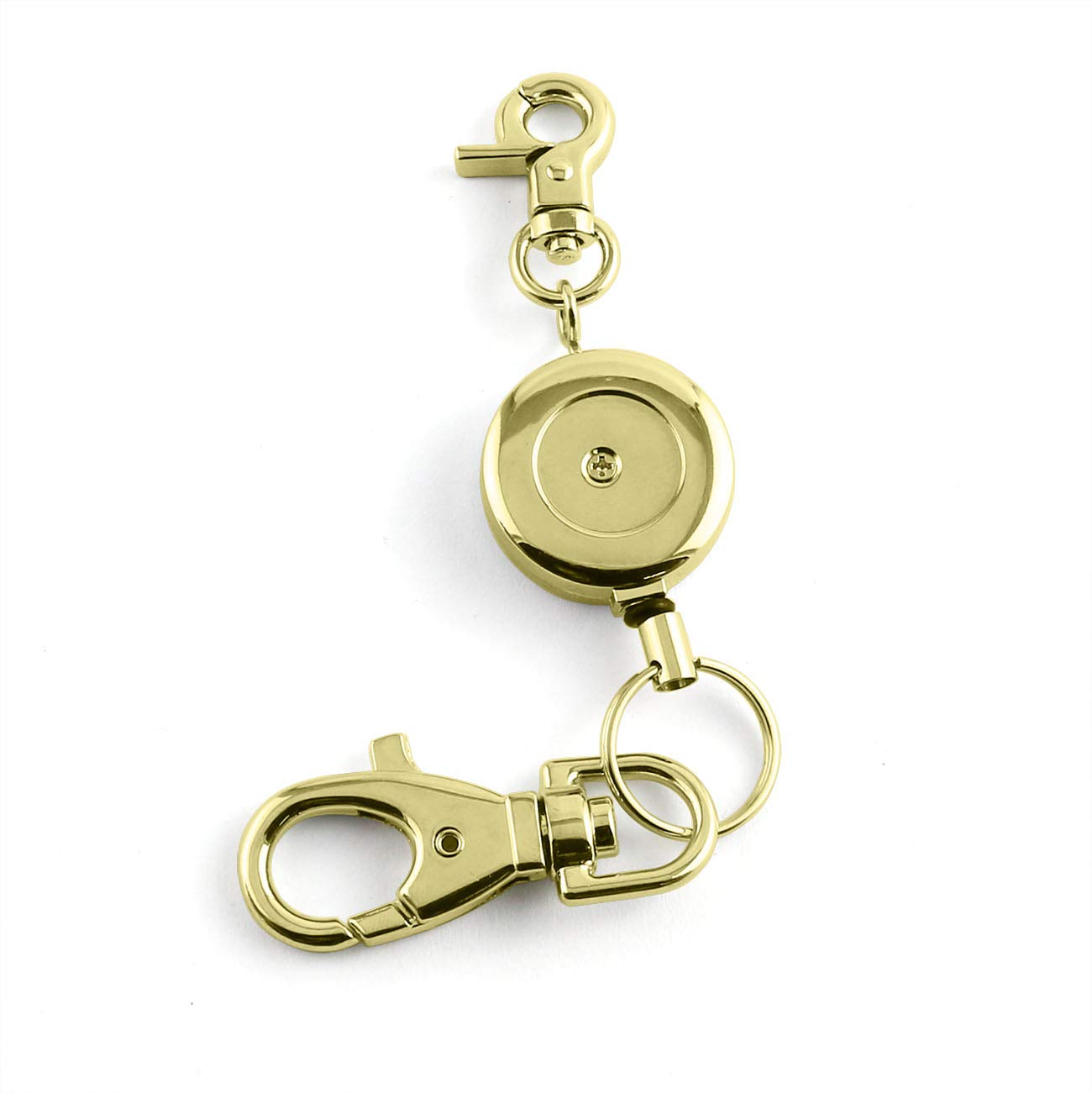 JCBIZ 1PCS Retractable Key Chain with Hook Zinc Alloy High Resilient Anti-lose Stretch Key Ring Holder Tool Telescopic Rope Gold
