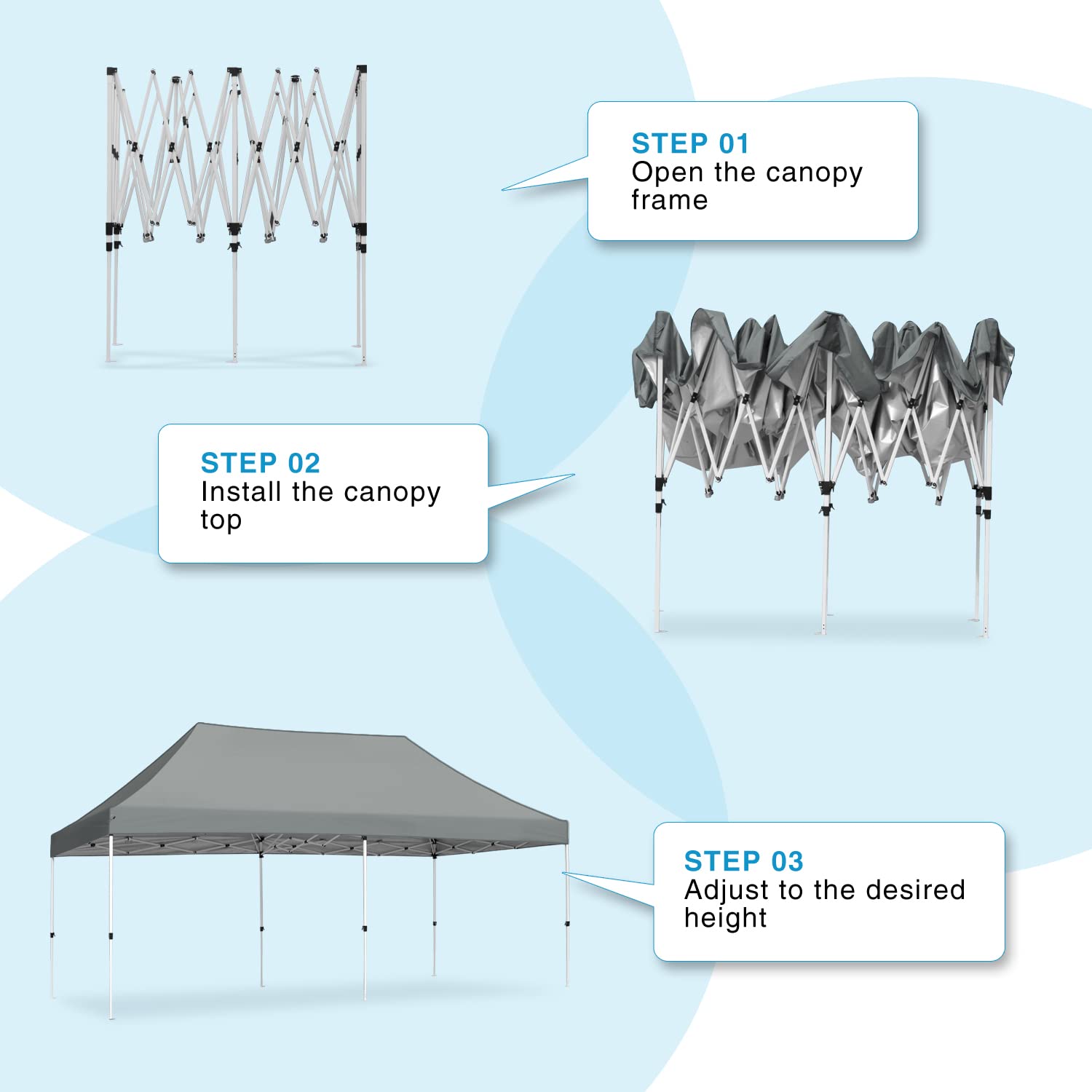 CAJECUS 10' x 20' Pop Up Canopy, Durable Easy Beach Canopy Tent, Waterproof Outdoor Canopy with 3 Adjustable Height, Roller Bag, 6 Sand Bags, 4 Ropes and 8 Stakes