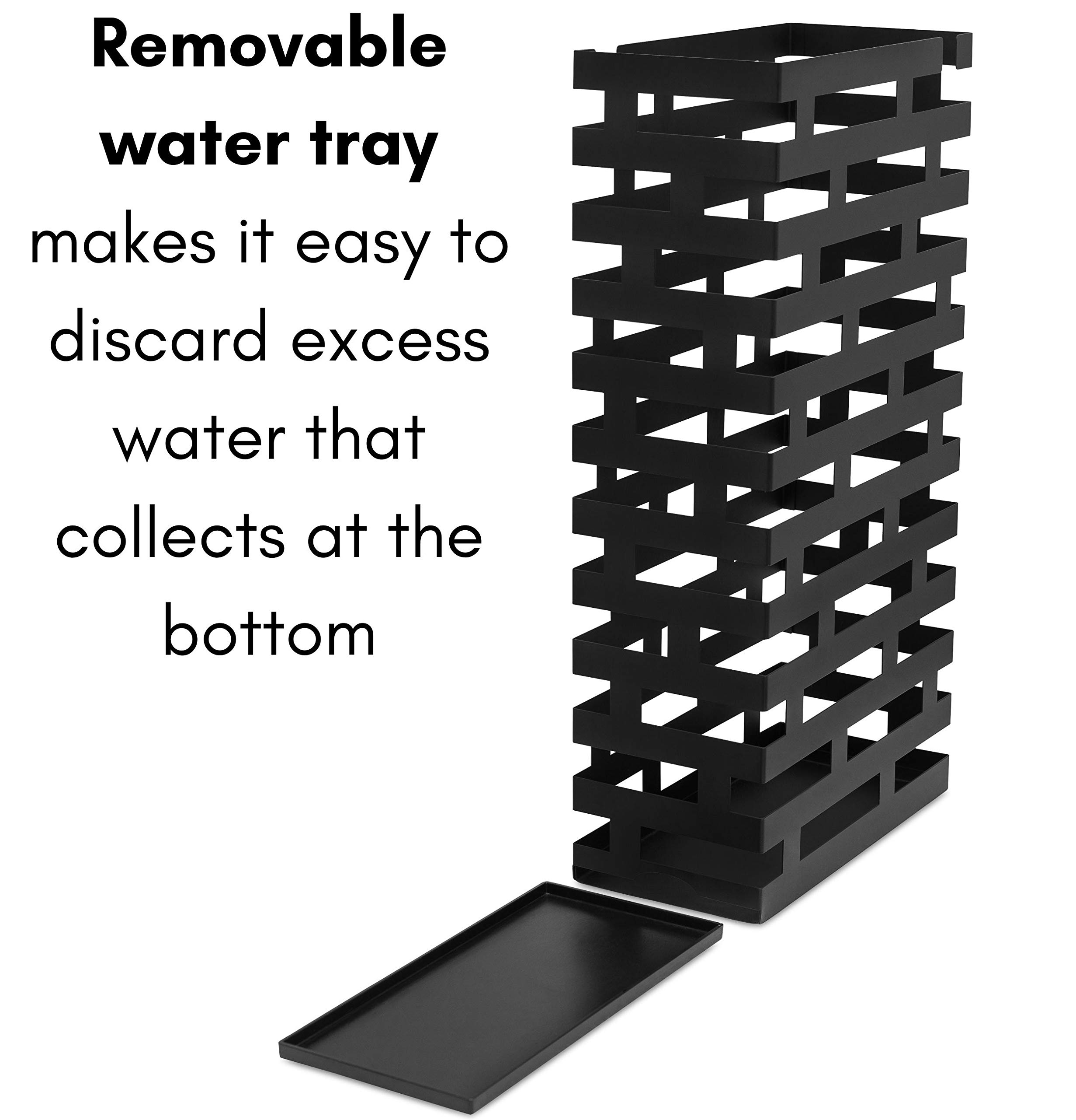 BIRDROCK HOME Umbrella Holder Stand with Removable Water Tray - Large - Rain Collection - Entryway - Decorative Metal Freestanding Rack Organizer - Cane Walking Stick Holder Black