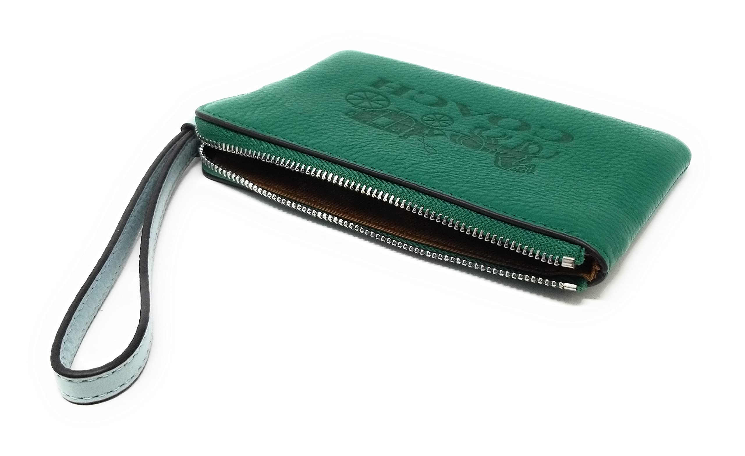 COACH Women's Corner Zip Wristlet (Pebble Leather Embossed Green Multi)