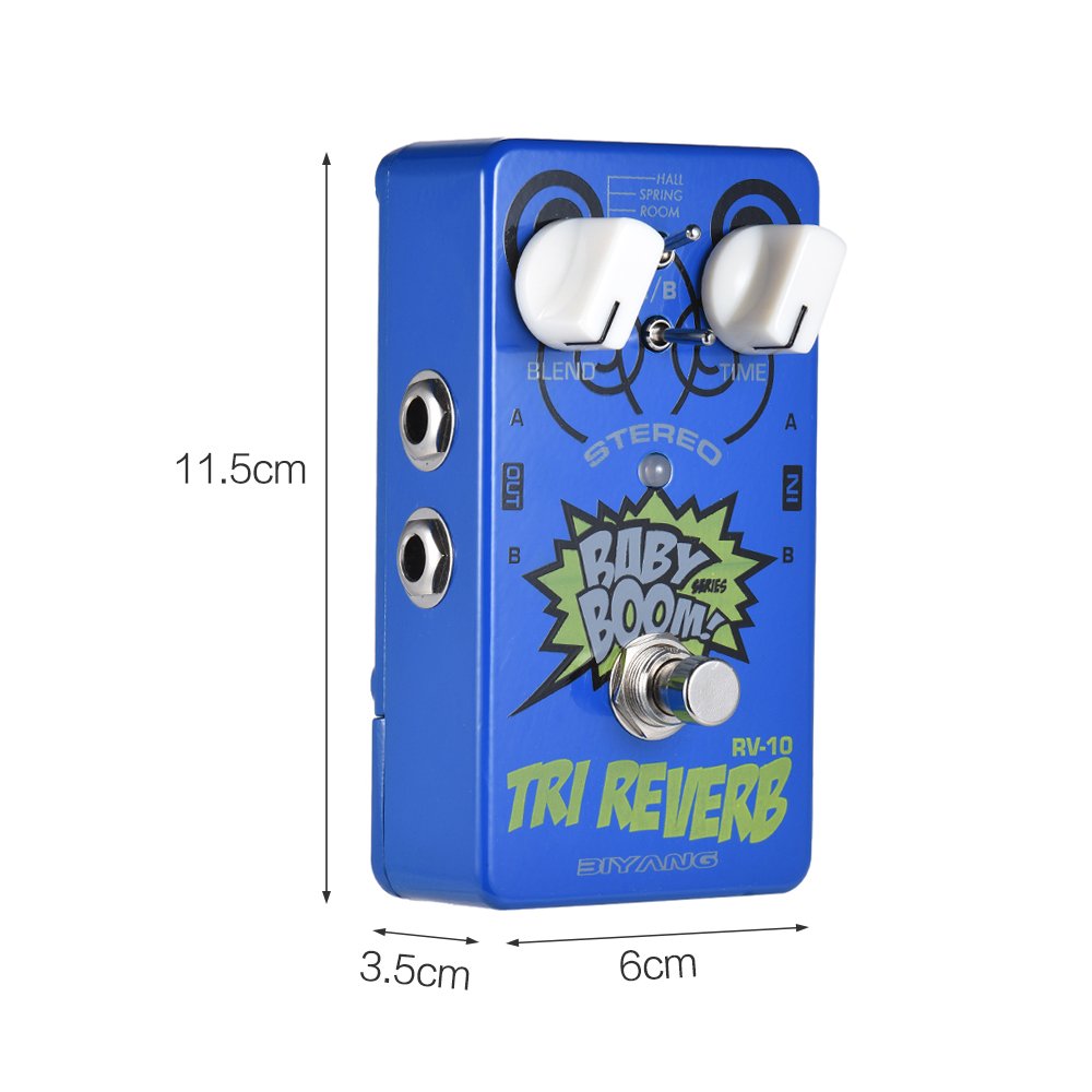 BIYANG Stereo Reverb Guitar Effect Pedal RV-10 BABY BOOM Series 3 Modes True Bypass Full Metal Shell