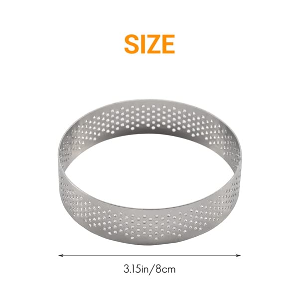 Exogio 10Pcs Circular Tart Ring 8 cm, Stainless Steel Porous Tart Bottom Ring, Heat-Resistant Perforated Pie Cake Mousse Mould Baking for Kitchen, Dessert Making