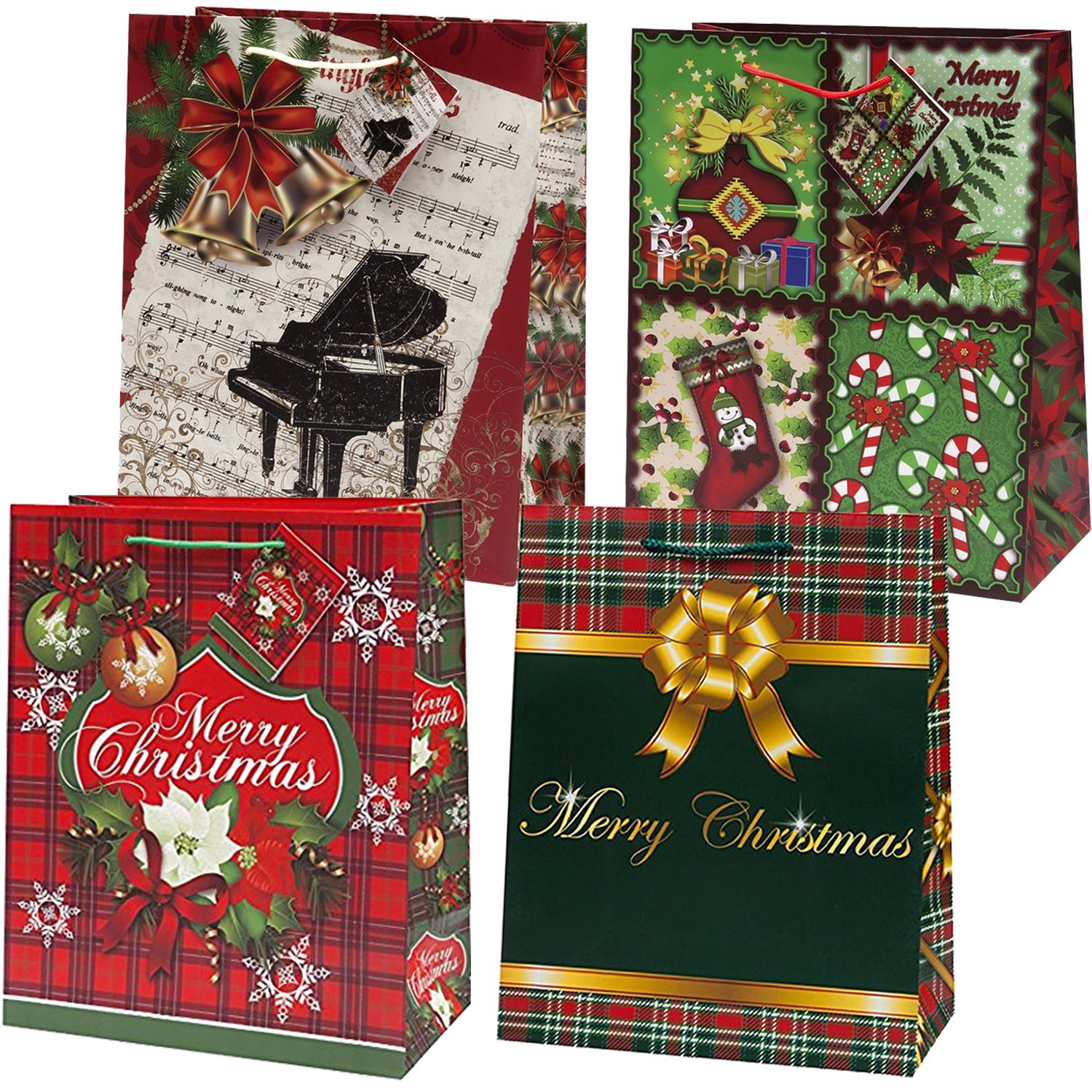 Gift Boutique 12 Extra Large Christmas Jumbo Gift Bags Huge Bulk Holiday Assortment with Handles & Tags for Wrapping Gifts
