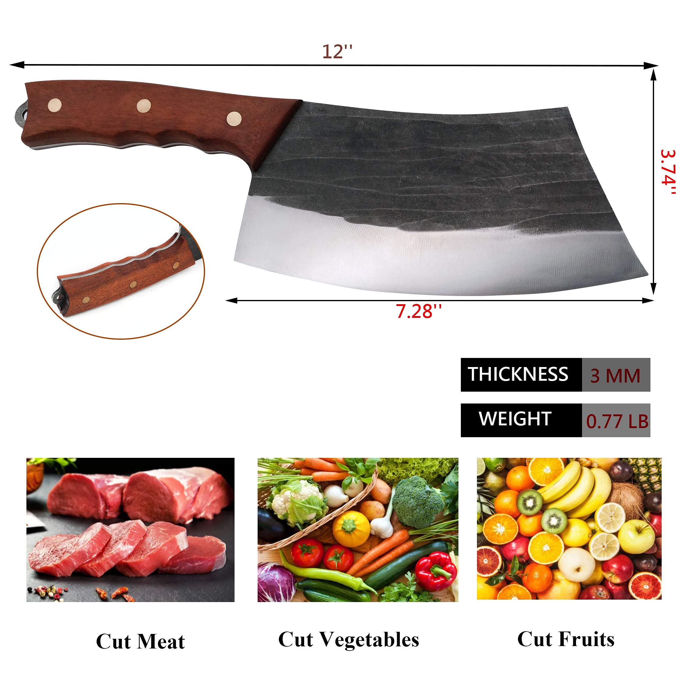 Kitory Meat Cleaver Knife, Vegetable Kitchen Knife + Black Knife Block Knife Storage for Protecting Knife Blade