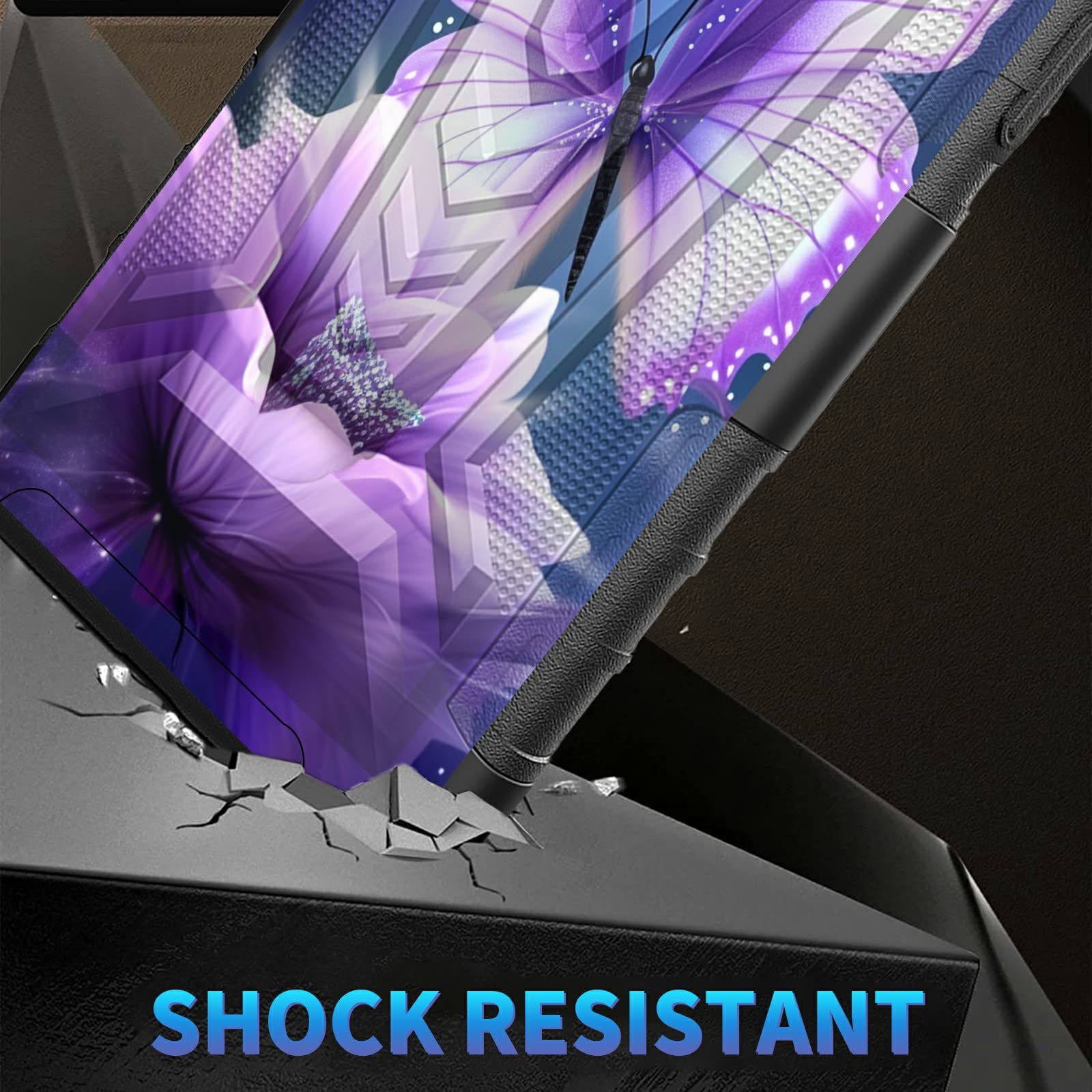 BREIDMKFM Case for OnePlus Nord N20 5G, with Tempered Glass Screen Protector Heavy Duty Built-in Kickstand Shockproof Phone Case for OnePlus Nord N20 5G 2022, Purple Butterfly Flower