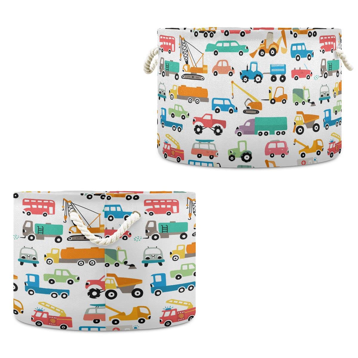 Construction Transports Theme Large Storage Basket for Toys Storage Bin Box Laundry Basket for Home Decor, Pet Toy, Blankets