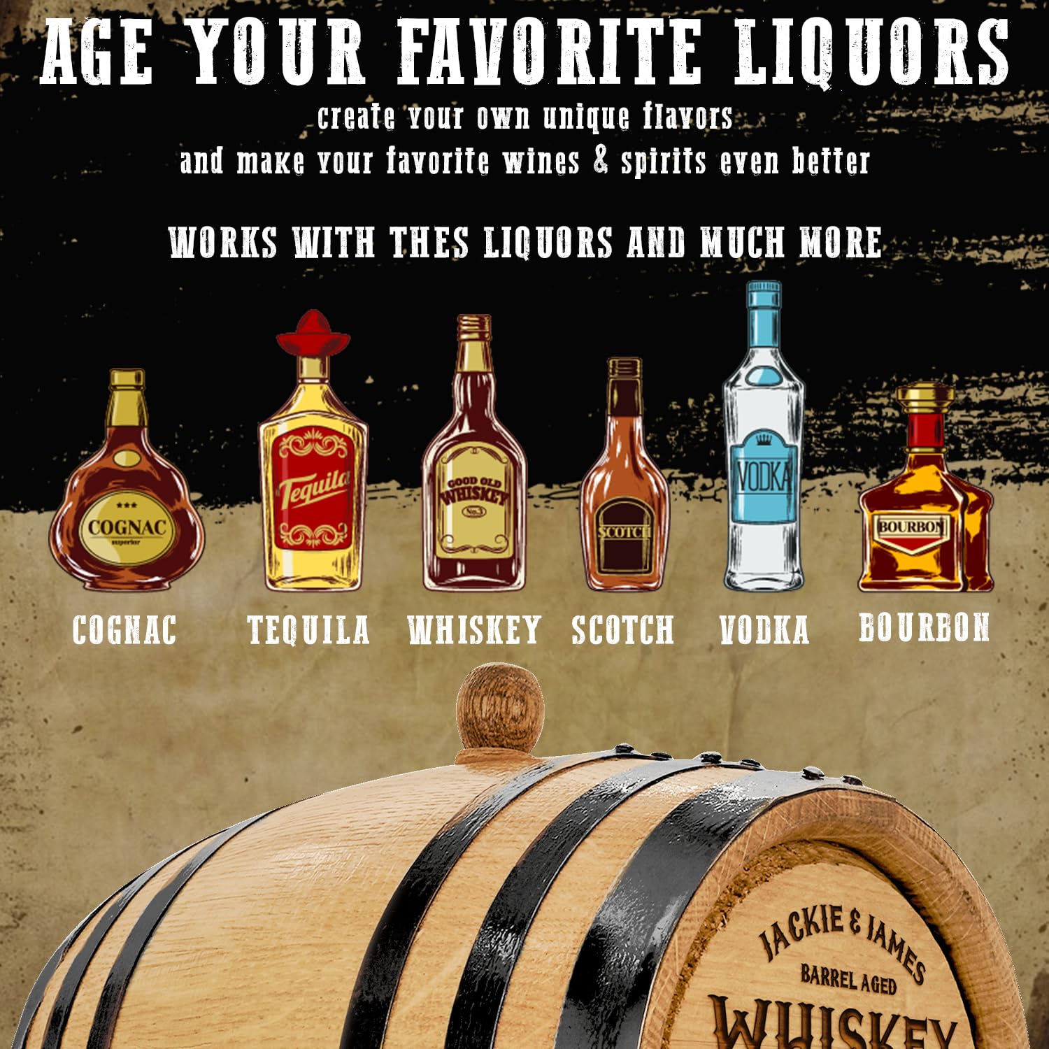 Personalized - Custom Engraved American Premium Oak Aging Barrel - Age your own Whiskey, Beer, Wine, Bourbon, Tequila, Rum, Hot Sauce & More | Barrel Aged (2 Liters)