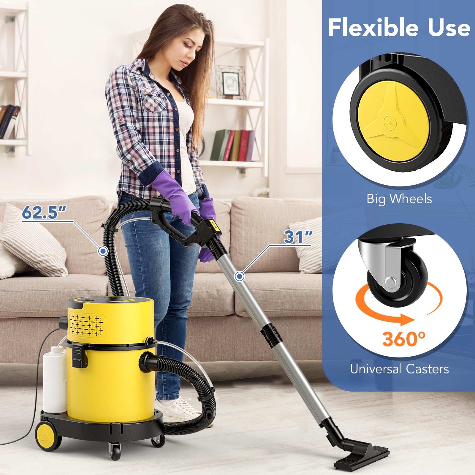 COSTWAY Wet Dry Vacuum Cleaner, 4-in-1 Portable Carpet & Upholstery Cleaner Machine with 5.5 Peak HP & 17 KPA Max Suction, Shampoo Vac Cleaner with Attachments for Floor, Stair, Sofa, Car, Gap