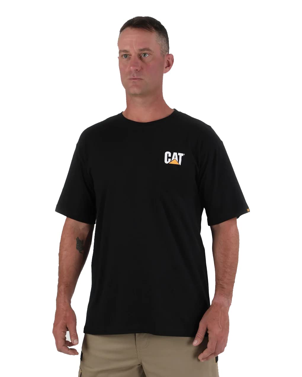 Caterpillar Men's Trademark T-Shirts with Shape-Retention Rib Trim Spandex, Tagless Neck, and CAT Logo on Left Chest, Eclipse Charcoal, X-Large