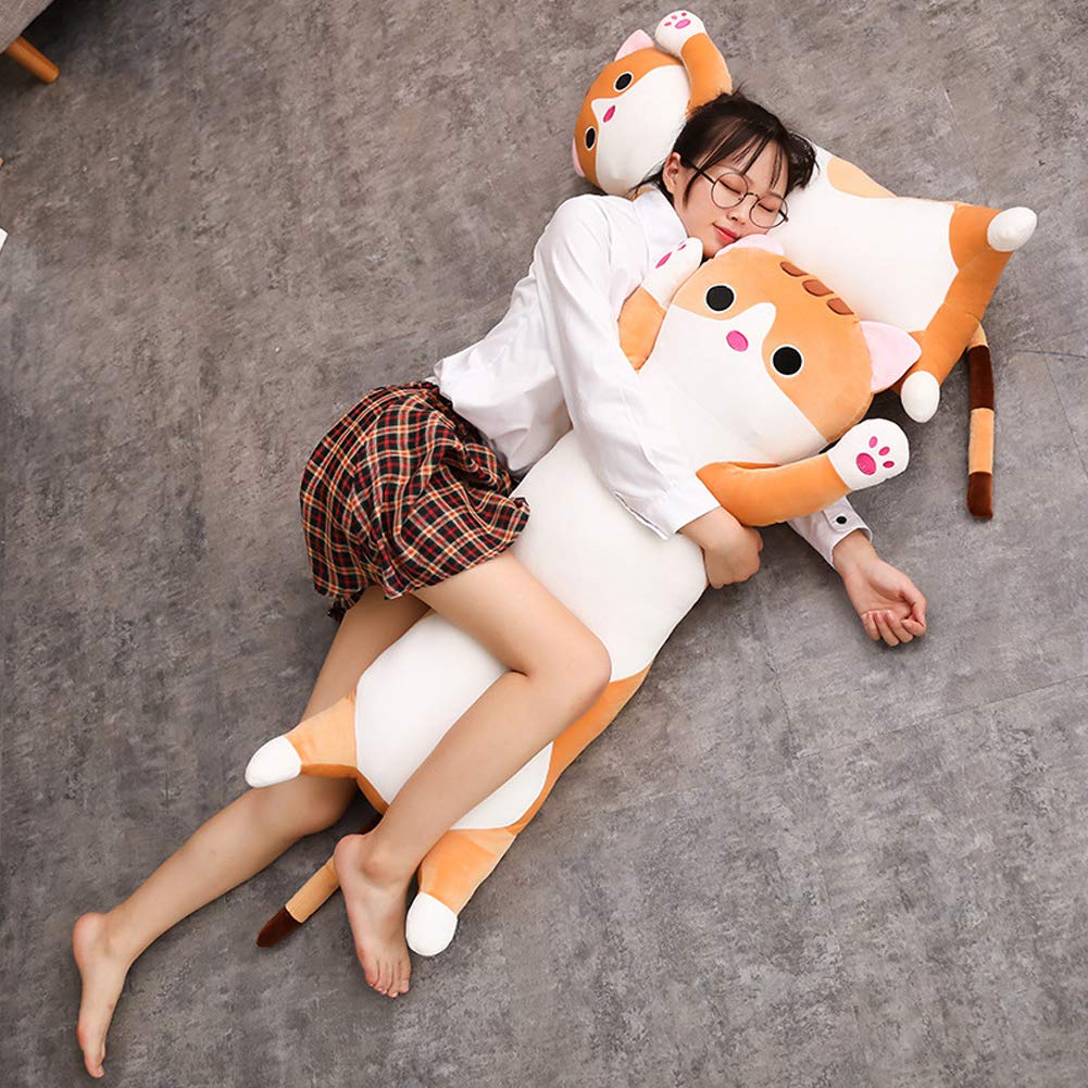 Jensquaify Long Cat Plush Pillow, Soft Cat Stuffed Animals Body Pillow Kitten Plush Hugging Pillow Toy Gifts for Kids (Brown, 35.4 inch)
