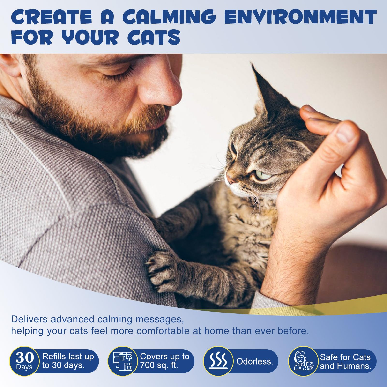 FRDUGA Cat Calming Pheromone Diffuser,Enhanced Cat Calming Diffuser Kit for Cat Anxiety Relief, 2 in 1 Cat Calming Starter Kit (Diffuser Head + 48ml Vial) for 30 Days Use (2 Packs)