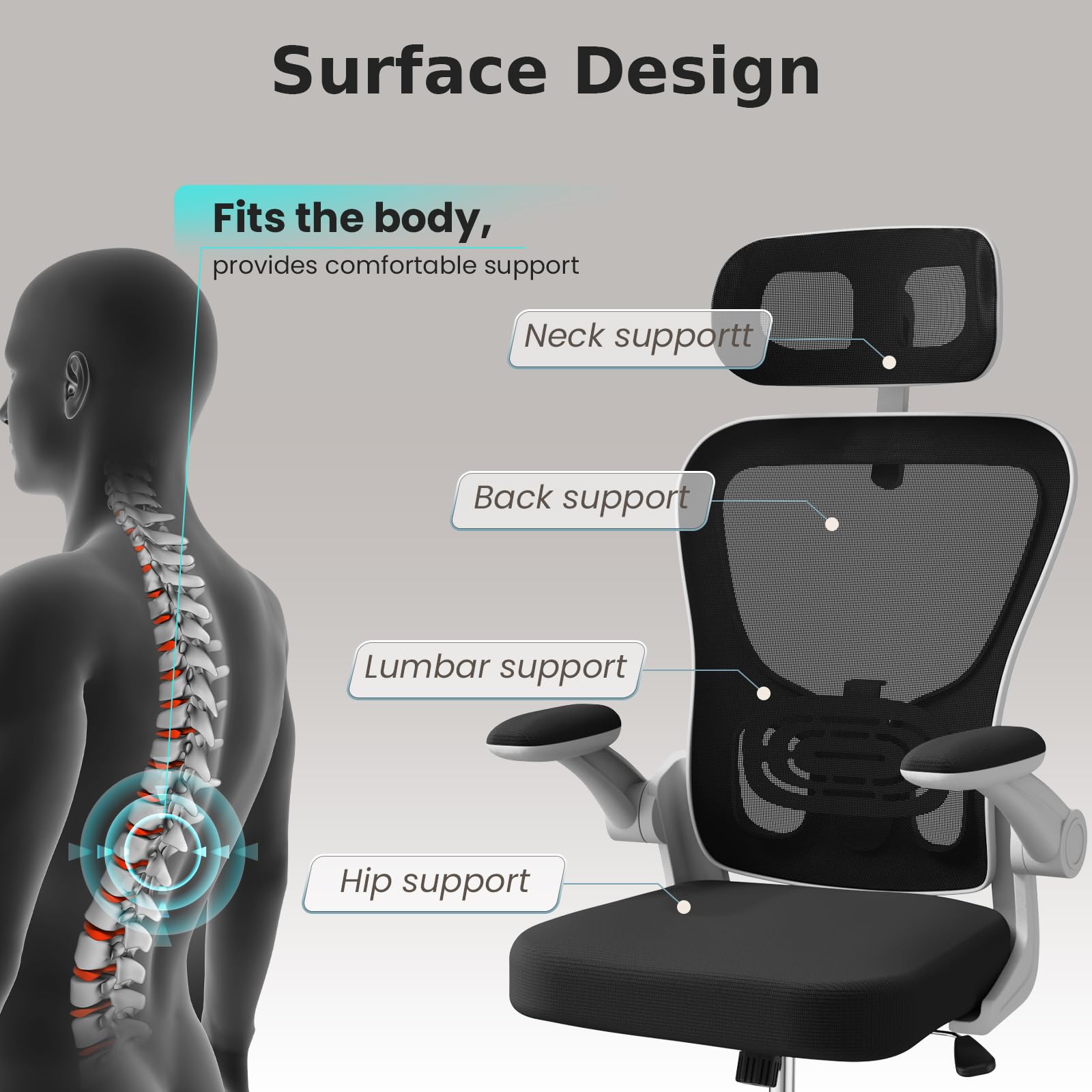 Ergonomic Office Chair, High Back Home Desk Chair with Adjustable Lumbar Support and Headrest, Breathable Mesh Swivel Task Chair, Executive Computer Chair, 1 Pack