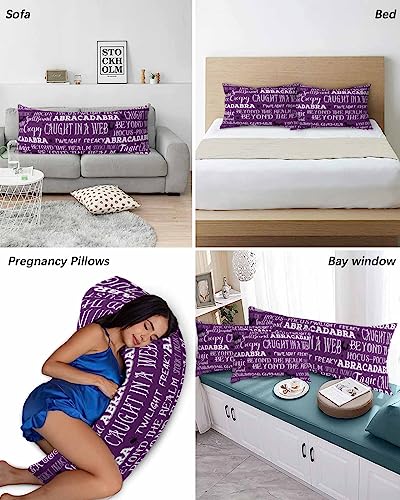 Edwiinsa Halloween Pillow Covers Standard Size Set of 2 Bed Pillow, Rustic Black Bat White Words Purple Plush Soft Comfort for Hair/Skin Cooling Pillowcases with Envelop Closure 20''x26''