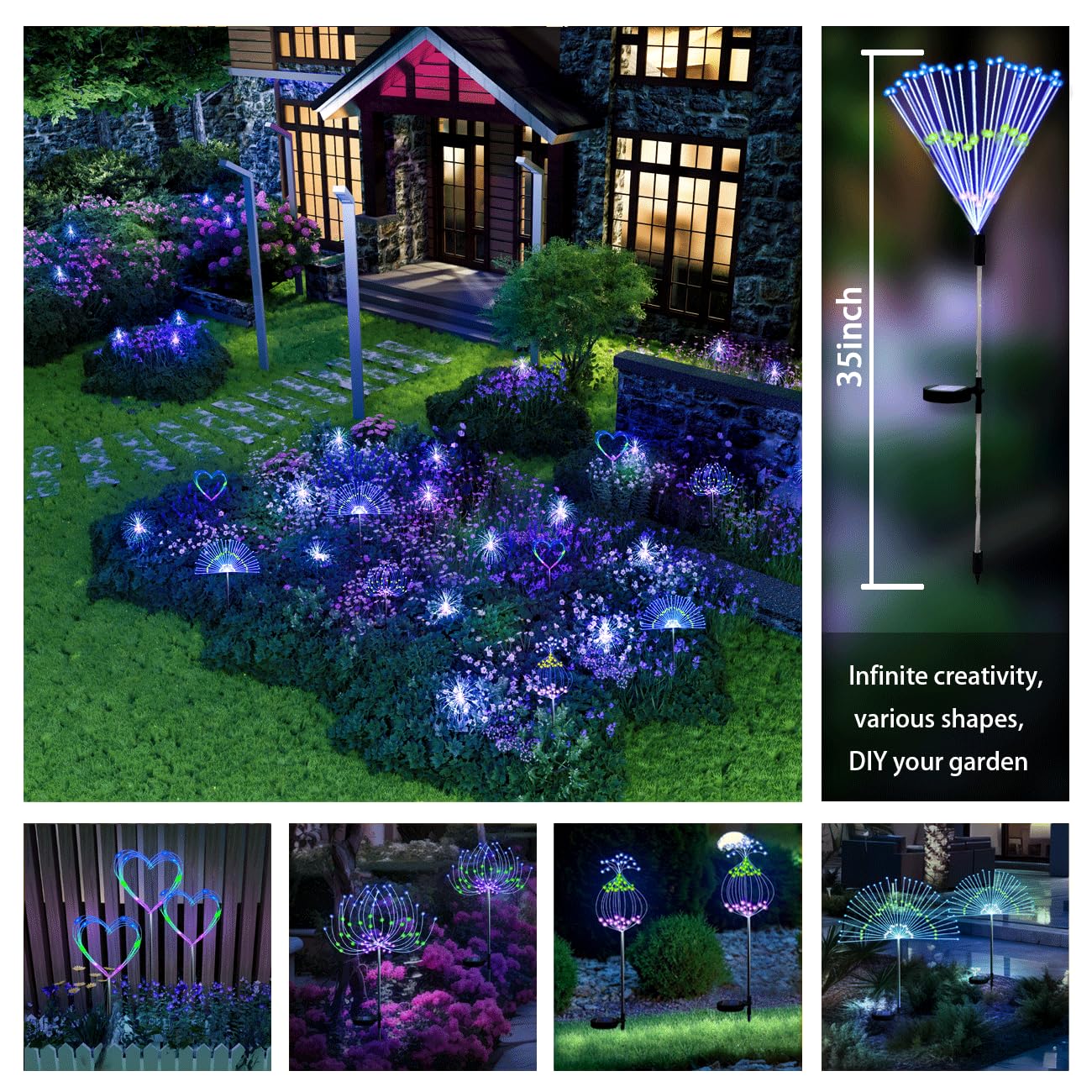 Honche Solar Garden Lights, 2 Pack Decorative Solar Outdoor Lights Waterproof IP65 8 Lighting Modes Firework Lights for Garden Patio Counrtyards Pathway Part