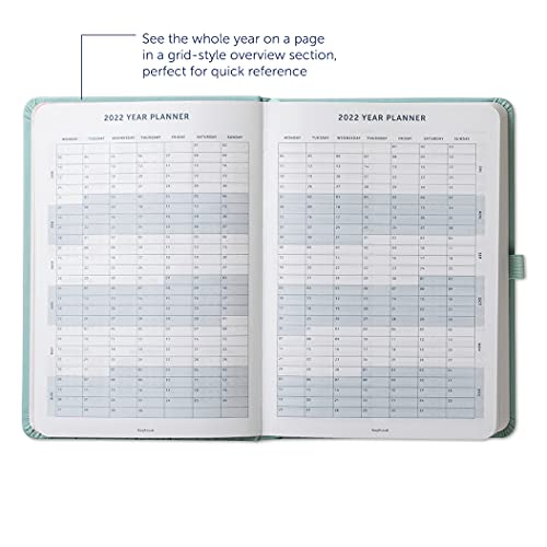 Busy B Dual Schedule Day A Page Diary January to December 2022 - A5 Blue Faux Leather Planner with Space for Two schedules, Lined Pages, Notes and Year Planner