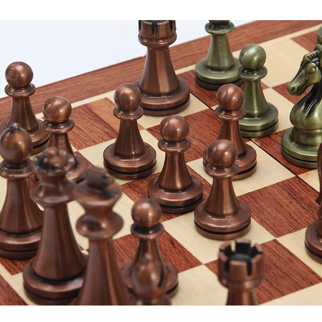 BREWIX Exquisite Chess Set for Adults Collection, Exquisite Bronze Alloy Chess Pieces, Folding Chess Board, Chess for Kids and Adults, Gift for Chess Lovers and Learners Checkerboard