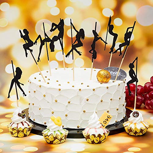 Jetec 60 Piece Stripper Pole Cupcake Topper Picks Dancing Girl Silhouette Cake Topper Toothpick for Bachelor Party Birthday Cake Decoration Bride Groom Bridal Bachelorette Women Men Boy Girl