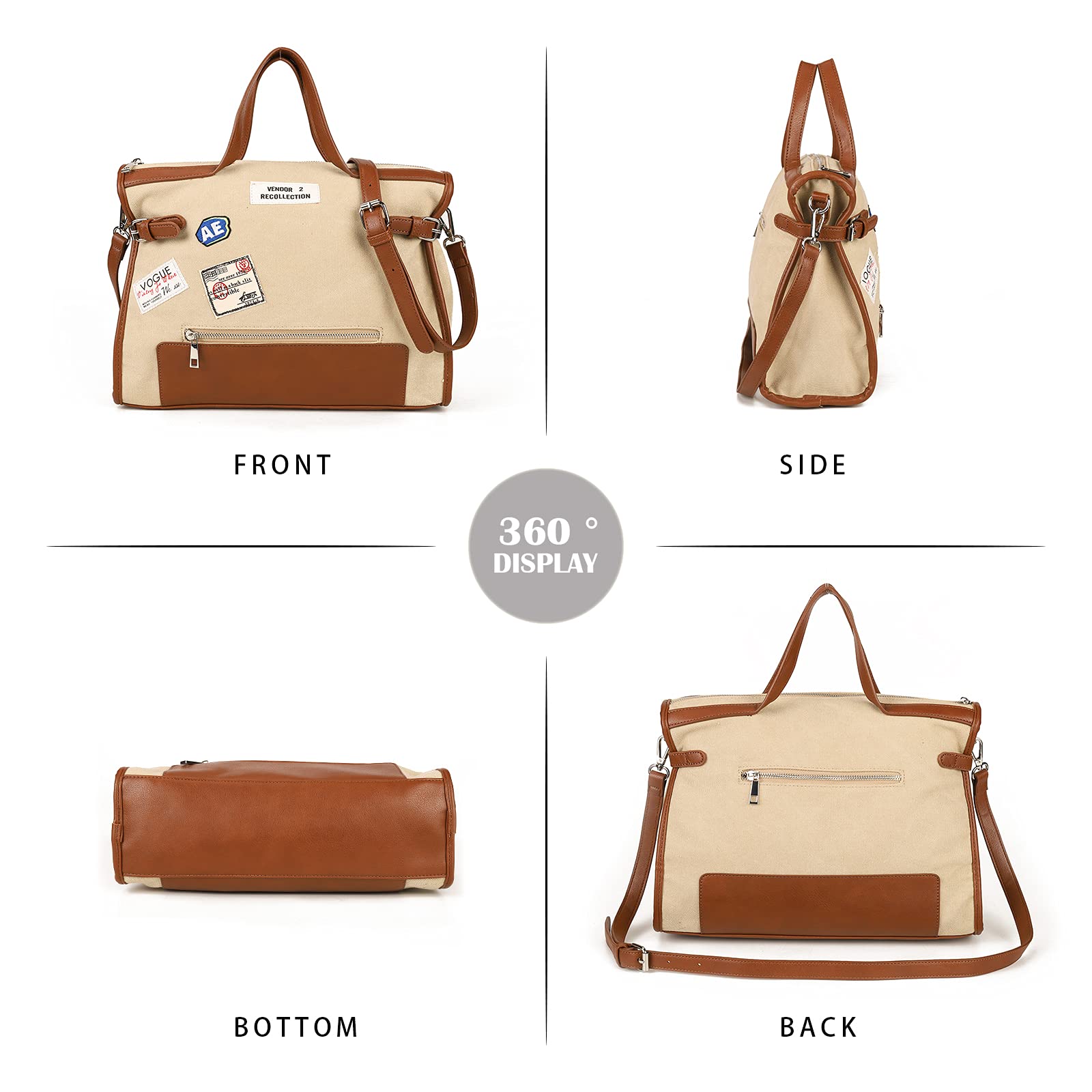 DAENO Canvas Tote Bag for Women, Top Handle Large Work Tote Shoulder Bag, Purse Plaid Satchel Handbags(Brown)