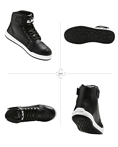 ILM Motorcycle Shoes for Men Black Waterproof Street Riding Protective Gear Breathable Powersport Anti-Slip Footwear with Ankle Support, Shift pad (Black,13)