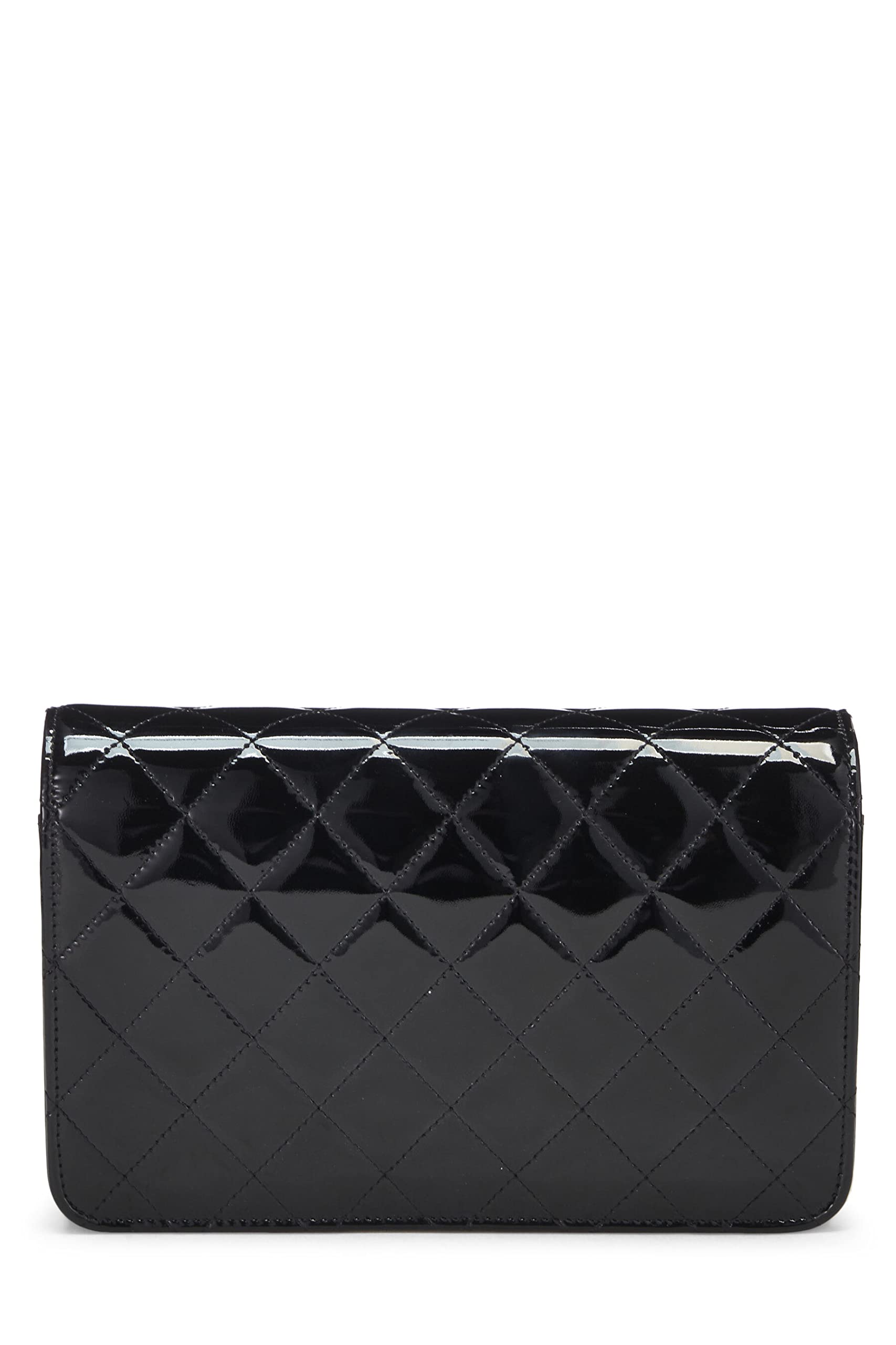 Chanel, Pre-Loved Black Quilted Patent Leather Brilliant Wallet on Chain (WOC), Black