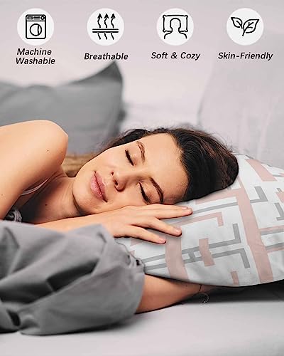 Edwiinsa Pink Grey Pillow Covers Standard Size Set of 2 Bed Pillow, Modern Geometric Abstract Art Aesthetics Plush Soft Comfort for Hair/Skin Cooling Pillowcases with Envelop Closure 20''x26''