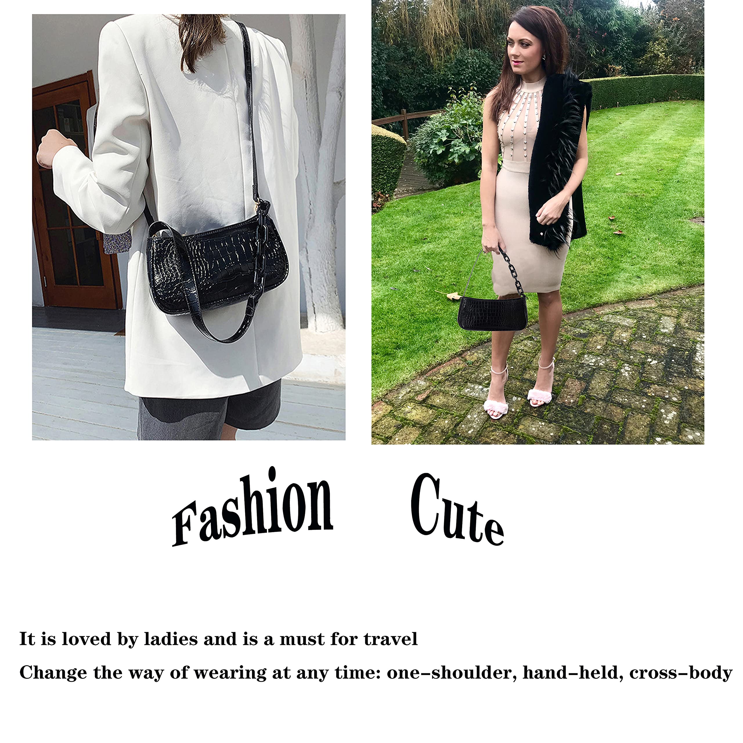 Scioltoo Clutch Purses Shoulder Bag for Women Trendy Super Cute Tote Shoulder Bags With zipper Closure Women's Classic Evening Bag Black + shoulder strap