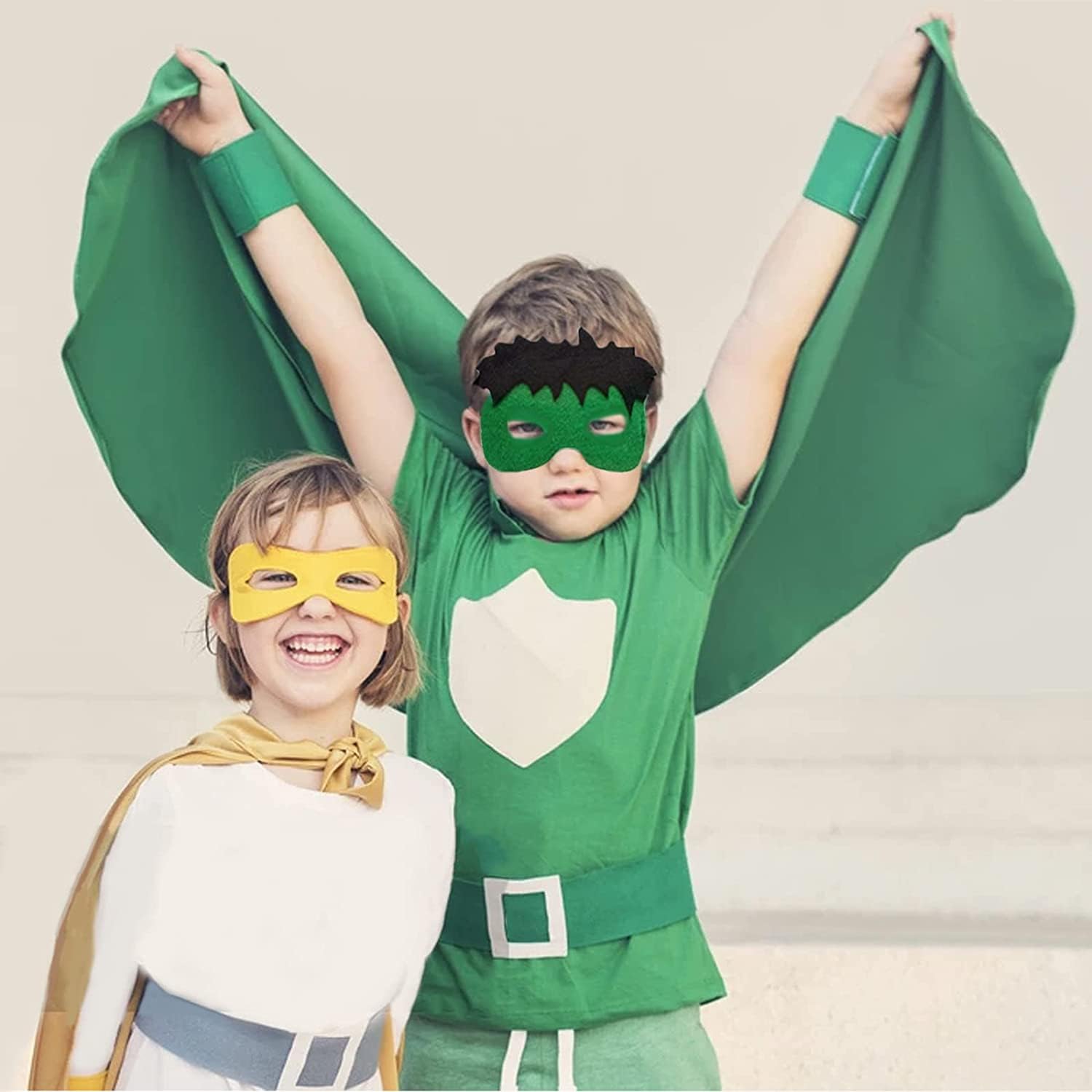 Superhero Capes and Masks for Halloween Cosplay Double Side Toy For Kids Best Gifts Yellow