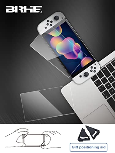 BRHE Tempered Glass Screen Protector for Nintendo Switch OLED Accessories 0.25mm Ultra-thin, Transparent HD Clear, Anti-Scratch, Bubble Free, Easy Installation [3 Pack]