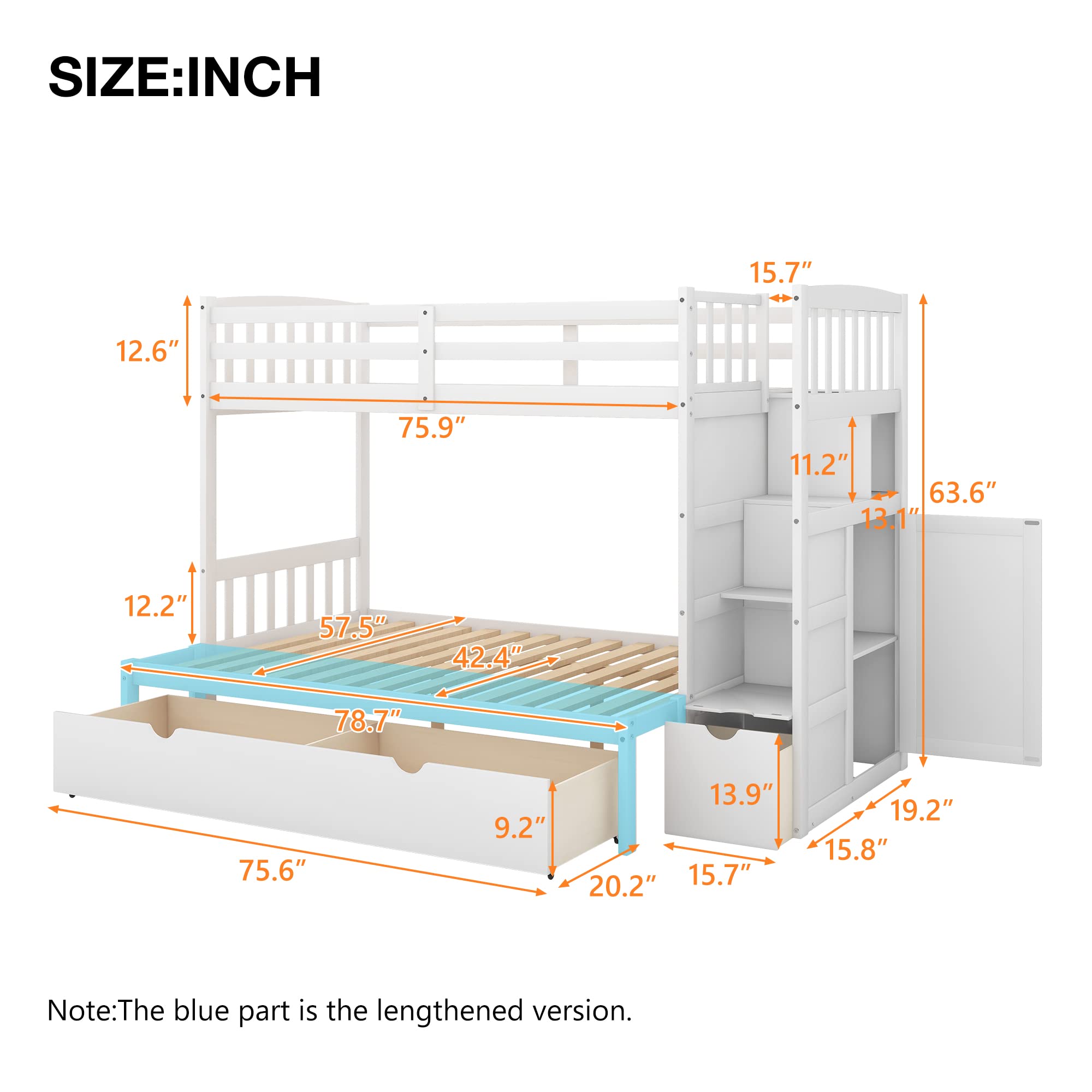 Harper & Bright Designs Twin Over Full/Twin Bunk Bed with 3 Drawers, 4 Storage and Cabinet Door, Twin-Over-Full Convertible Bottom Bed for Bedroom, Dorm, for Family, Kids, Teens, No Box Spring Needed
