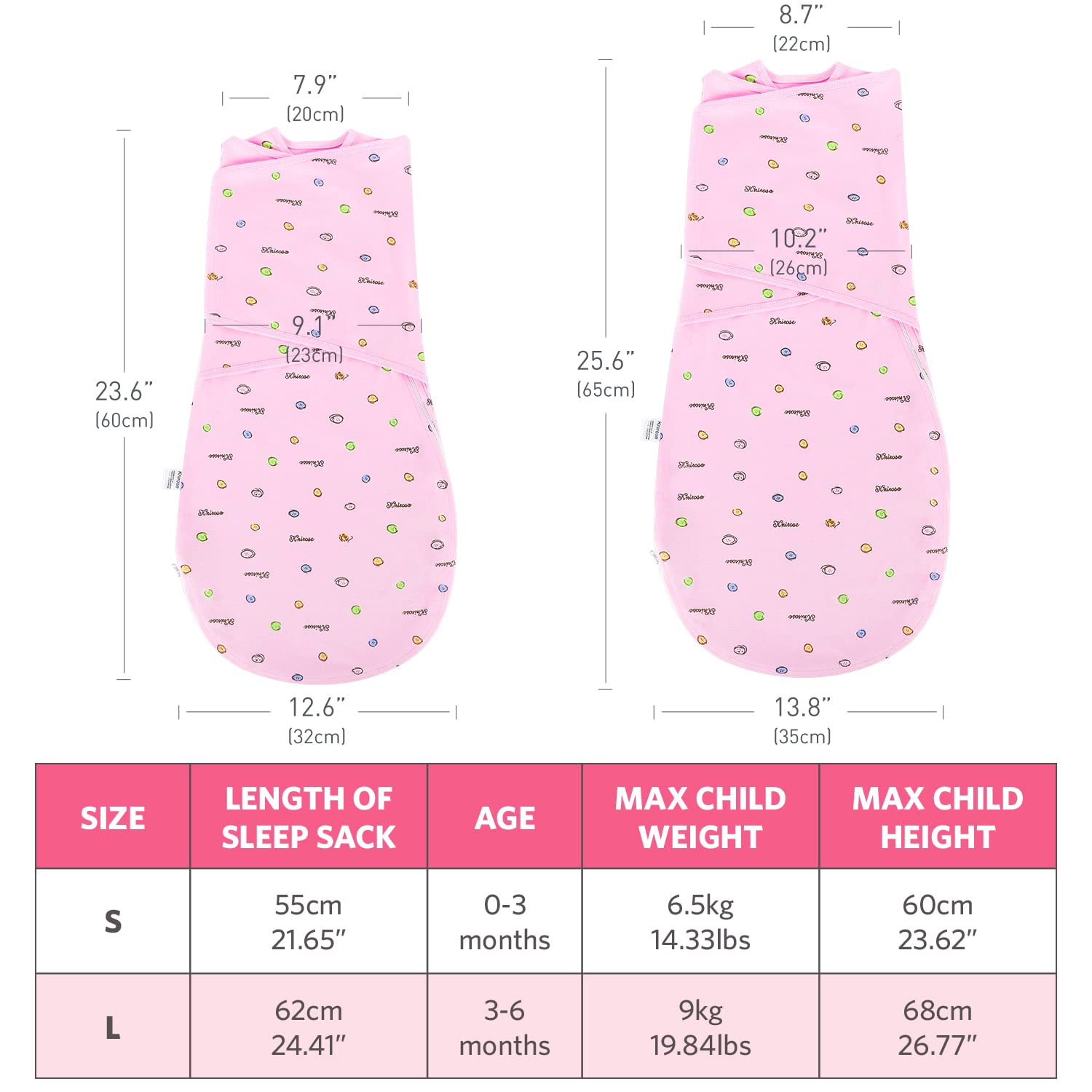 Knirose 3-Way Adjustable Wearable Swaddle Blanket Sleep Sack, Easy Diaper Changing Transition Sleeping Bag Swaddles with Bottom Zipper, Infant Wrap Blankets for Newborn Baby Boys Girls, 100% Cotton