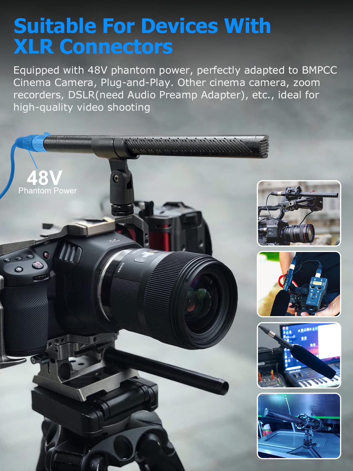 SYNCO XLR Shotgun Microphone, Shotgun Mic D2 Hyper Cardioid Directional Condenser Mic with XLR Connector, Video/Audio Recording for Camcorders, Shotgun-Microphone-XLR-Condenser-Mic