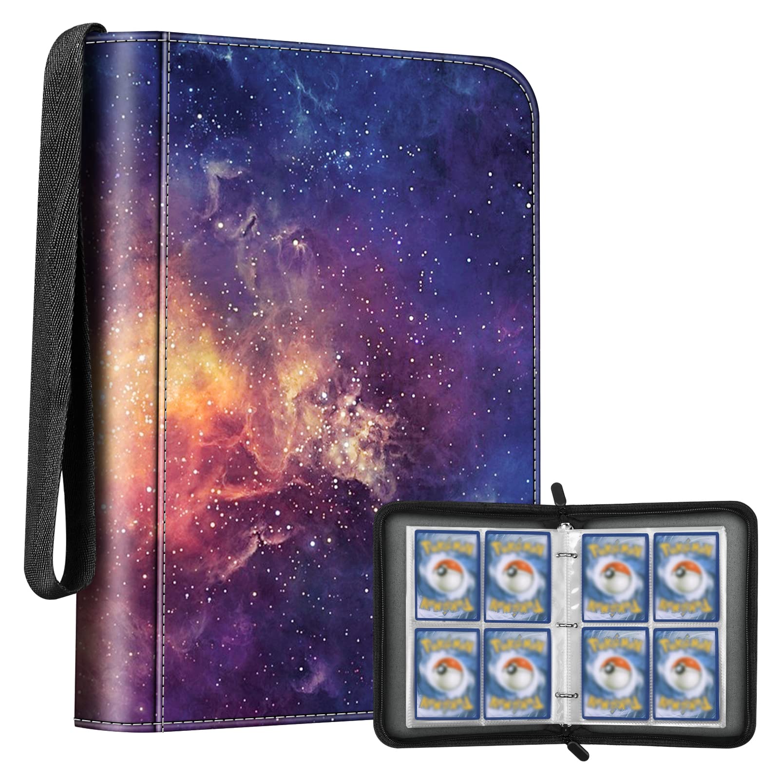 CaseBot Trading Card Binder, Card Binder Collect Holder Case Fits 208 Cards with 52 Sleeves, Album Folder Carrying Case for TCG, Galaxy