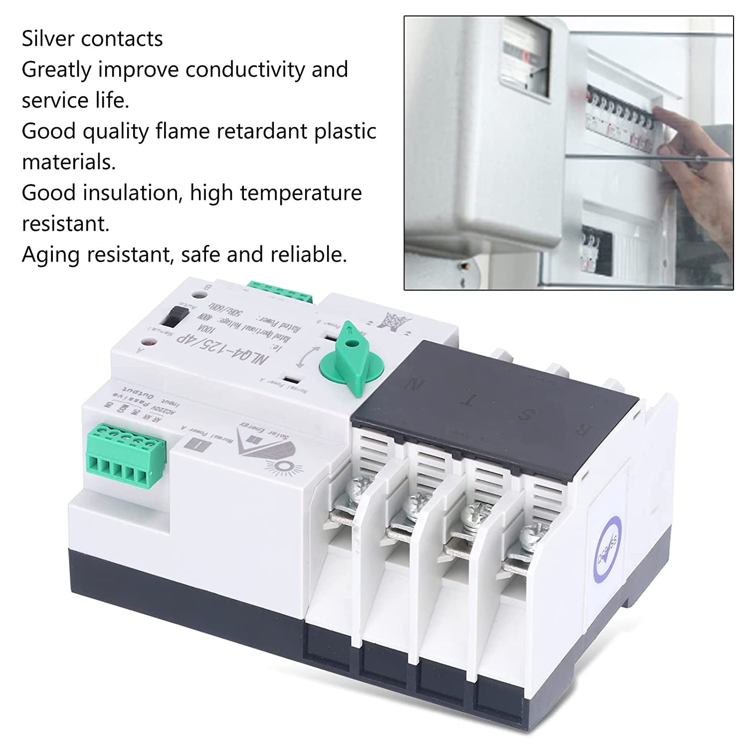 Dual Power Automatic Transfer Switch AC 400V 4P 100A ATS PC Automatic Changeover Toggle Switch Double Transfer Switch for Municipal Electricity UPS Inverter Solar