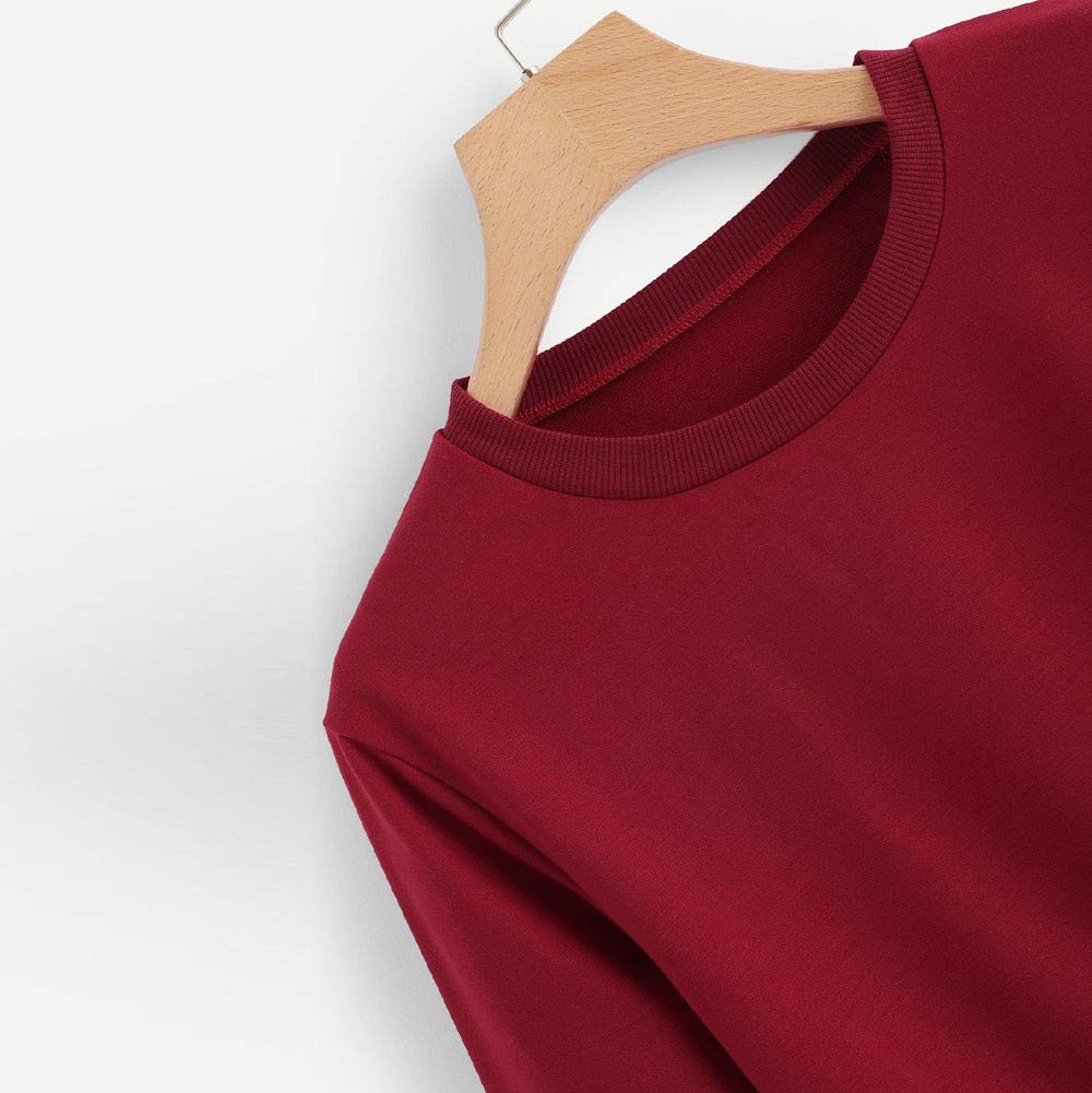 T-shirt for Women THENLIAN Women Letters Printing Long Sleeve Sweatshirt Short Pullover Tops Blouse(Red, S)