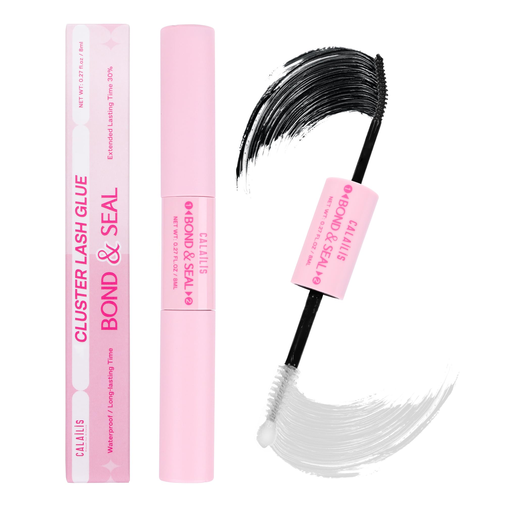 CALAILIS Lash Bond and Seal, Cluster Lash Glue Bond and Seal Lash Glue for Lash Clusters Super Strong Hold and Long Lasting 72 Hours Waterproof Non-irritating Individual Lash Glue for Cluster Eyelash