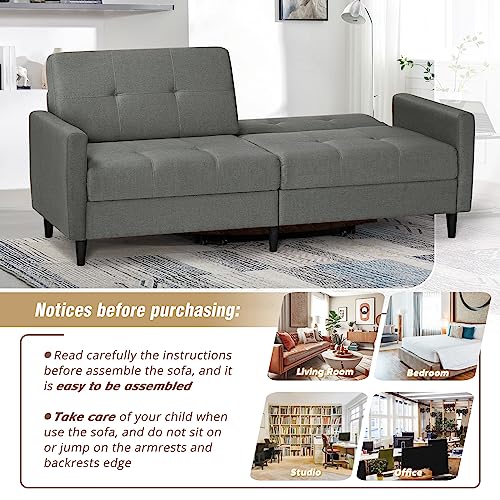 Imseigo Adjustable Sofa Bed, Fabric Linen Folding Futon Sofa, Convertible Couch Sleeper, Upholstered Loveseat Futon Couch Bed, Reversible Home Recliner for Small Space, Living Room, Office (Grey)