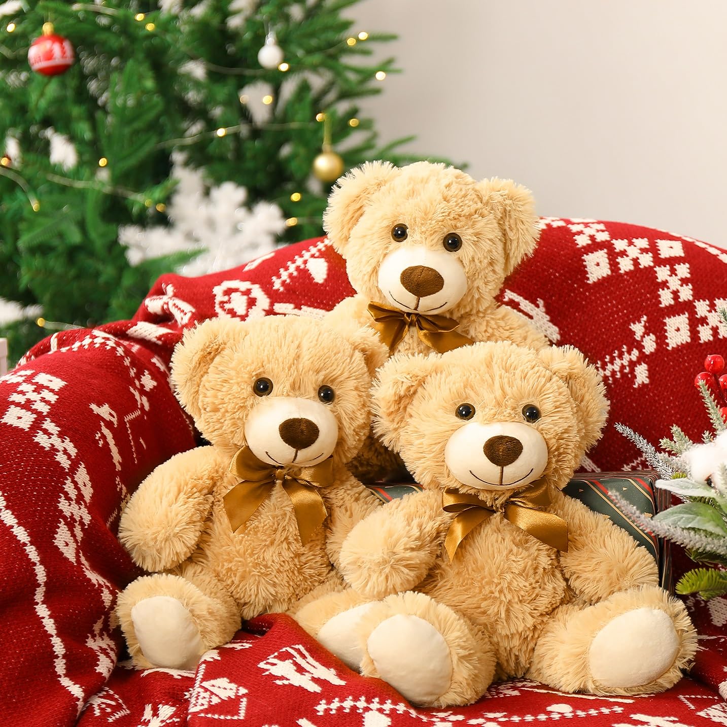 MorisMos 3 Packs Teddy Bears Bulk Stuffed Animals, Cute Small Plush Toys, Little Bear for Kids on Centerpiece Baby Shower, 14 Inches, Brown