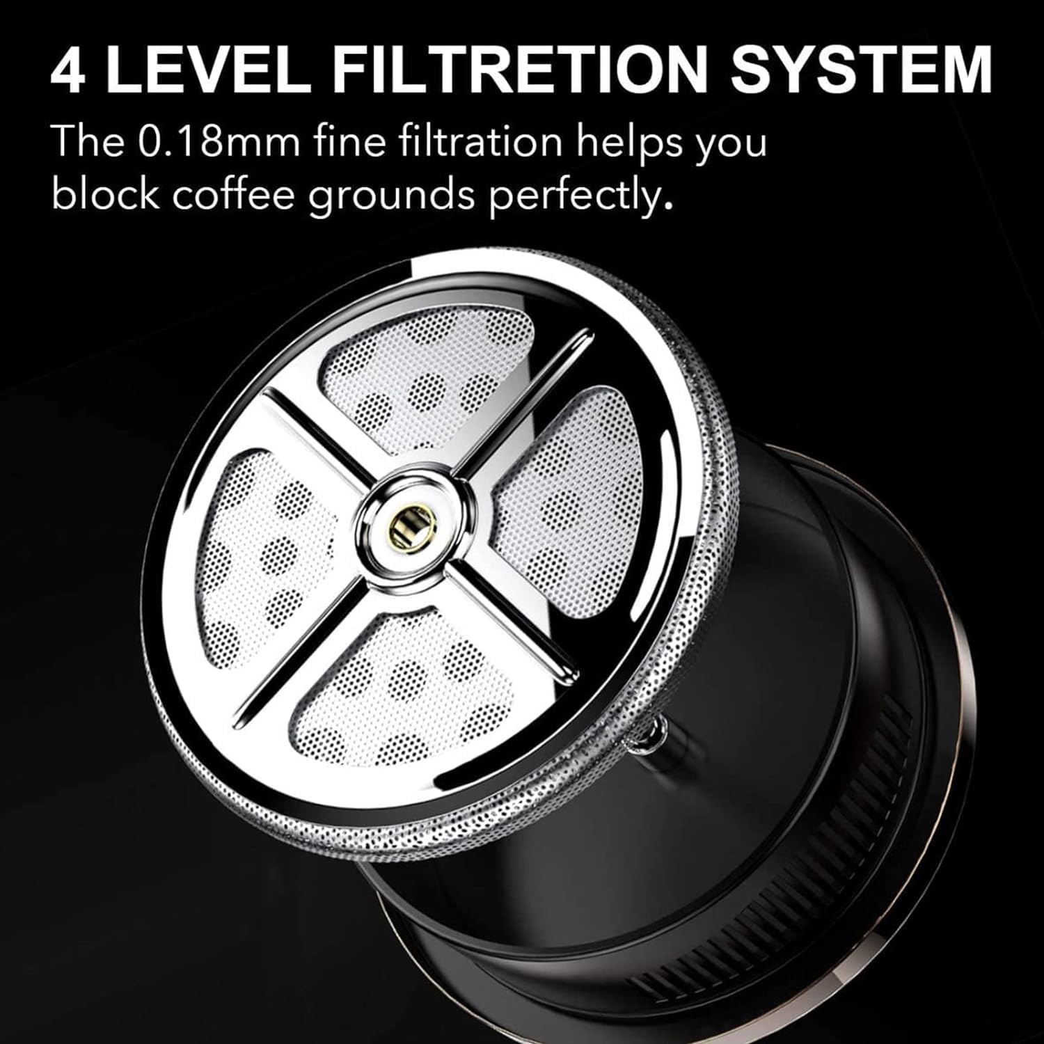 French Press Coffee Maker (34 oz) with 4 Filters - 304 Durable Stainless Steel,Heat Resistant Borosilicate Glass Coffee Press,BPA Free,Black(include 1 cleaning brush,1spoon and 2 spare filter screen