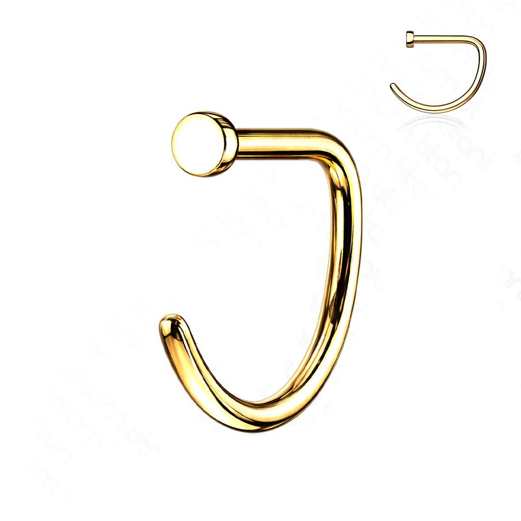BODY DAZZ 20G-18G Grade 23 Titanium D Shape Nose Ring Hoop (Goldtone 18G 10mm)