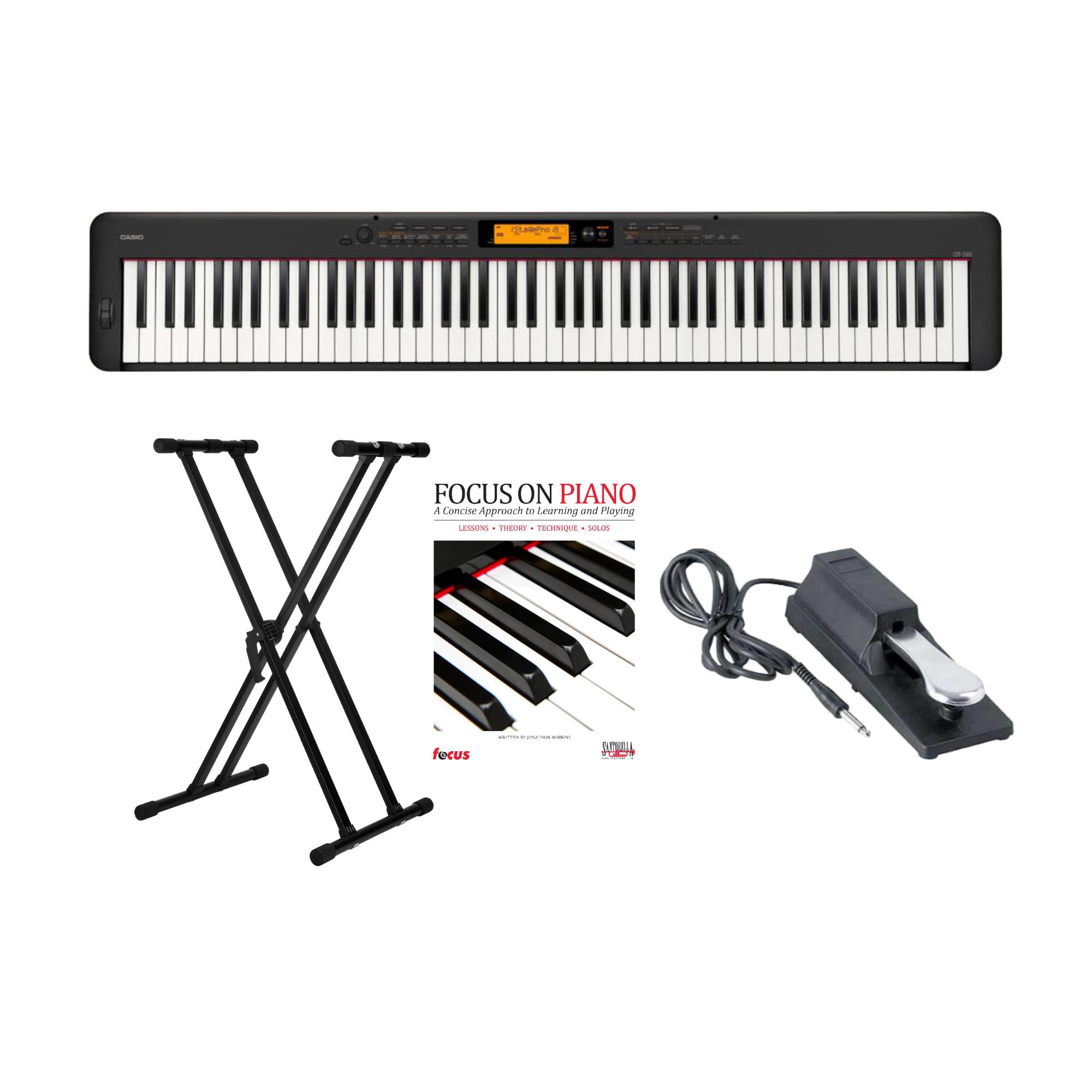Casio CDP-S360 88-Key Digital Home Piano Bundle with Adjustable Keyboard Stand, Keyboard Piano Style Sustain Pedal, and Learning Book (4 Items)