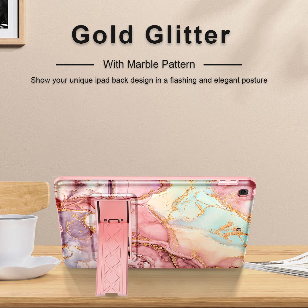 Btscase for iPad 9th/8th/7th Generation, iPad 10.2 (2021/2020/2019) Case, Built-in Screen Protector and Kickstand Dual Layer Full-Body Heavy Duty Shockproof Drop Protective Marble Cover, Rose Gold