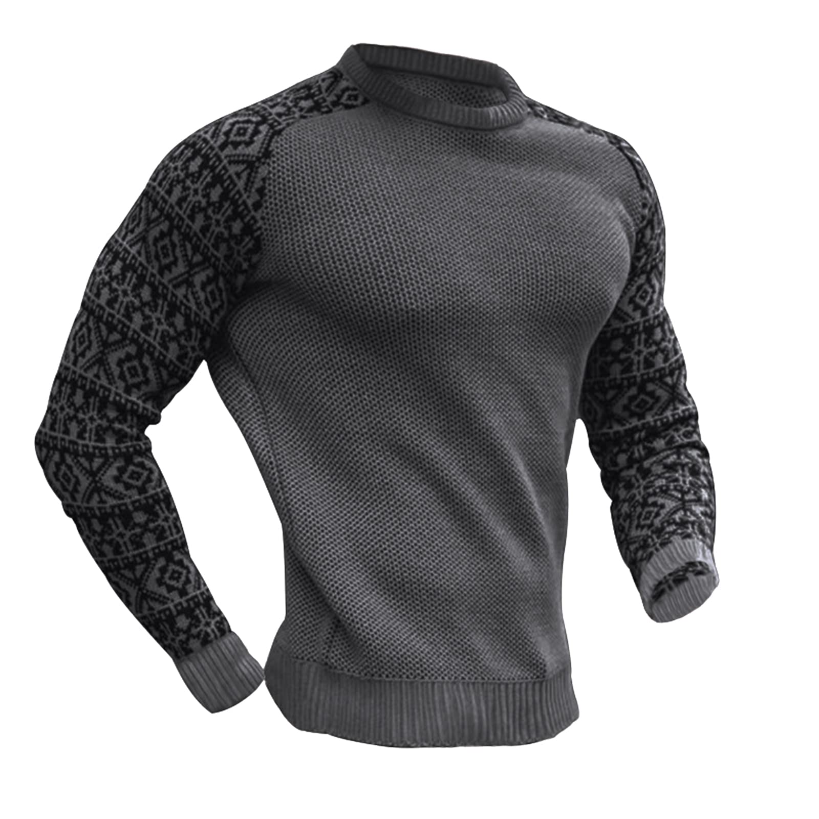 Cot-Oath Men's Fashion Knit Pullover - Lightweight Long Sleeve T-Shirt Crew Neck Casual Waffle Top Darkgrey