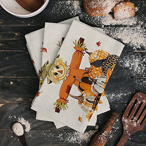 Fall Kitchen Towels Set Happy Fall Y'all Thanksgiving Dish Towel Scarecrow Dishcloths 2 Pack,Absorbent Soft Cotton Dish Cloths Tea Towels Fall Seasonal Decoration Hand Towels Set