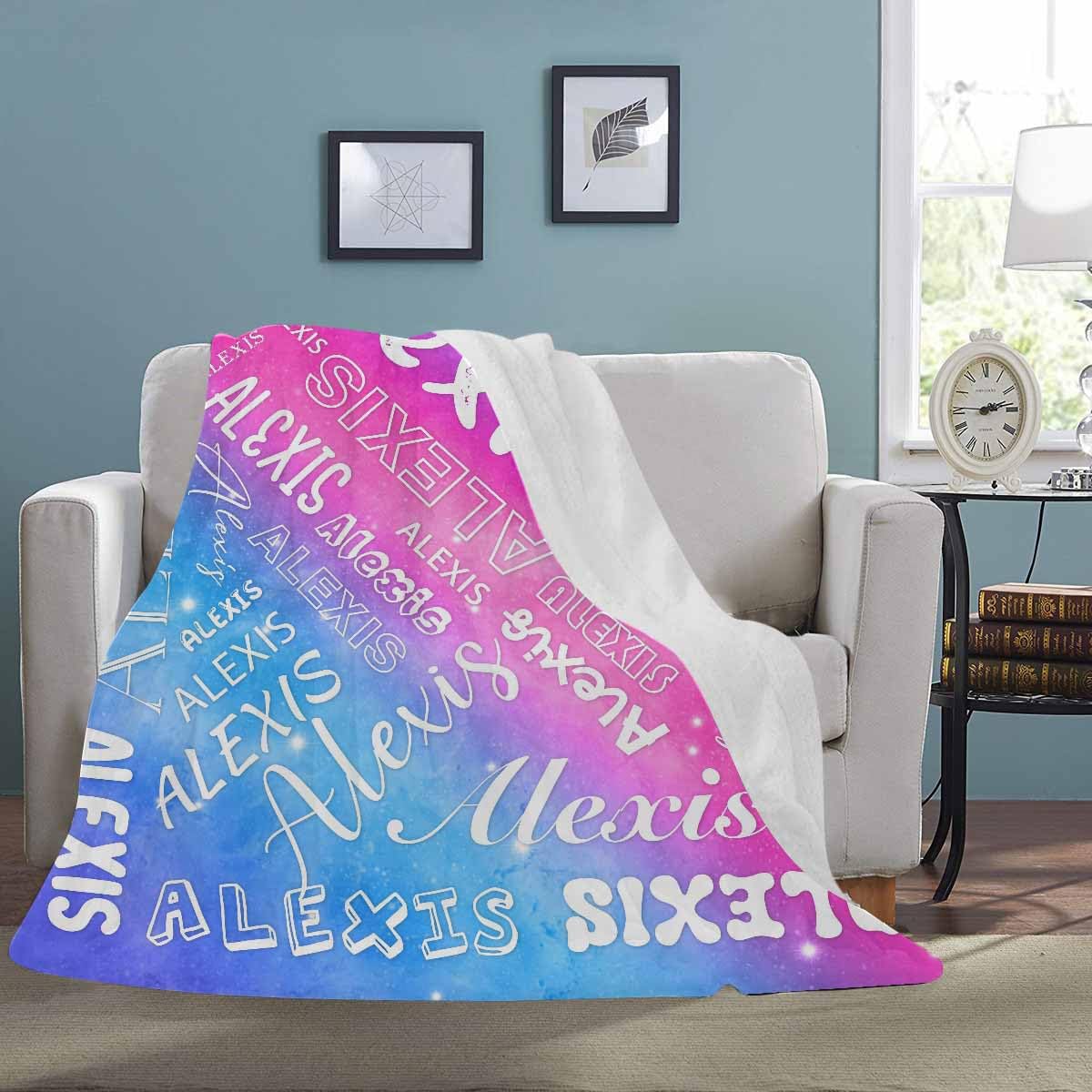 Customized Blanket with Name Multi Color with Name Soft Flannel Throws Birthday Personalized for Dad, Mom, Kids, Dogs