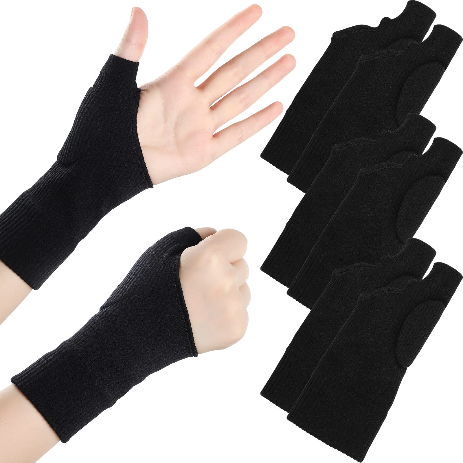 Chivao 3 Pairs Thumb Compression Gloves Wrist Brace Gloves Wrist Support Fingerless Glove Thumb Arthritis Compression Sleeve with Gel Pad for Wrist Joint Relieve Pain
