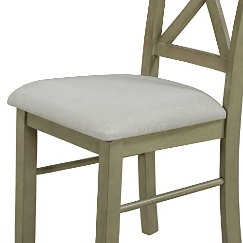 Harper & Bright Designs 4-Piece Wood Dining Table Set, Farmhouse Rustic Kitchen Dining Table with 2 Upholstered X-Back Chairs and Bench, Gray Green