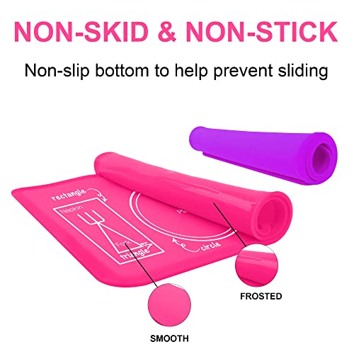 Kids Silicone Placemats, Baby Montessori Placemats for Kids Toddler Children Reusable Non-Slip Table Setting Mats for Restaurant (Purple/Rose Red)