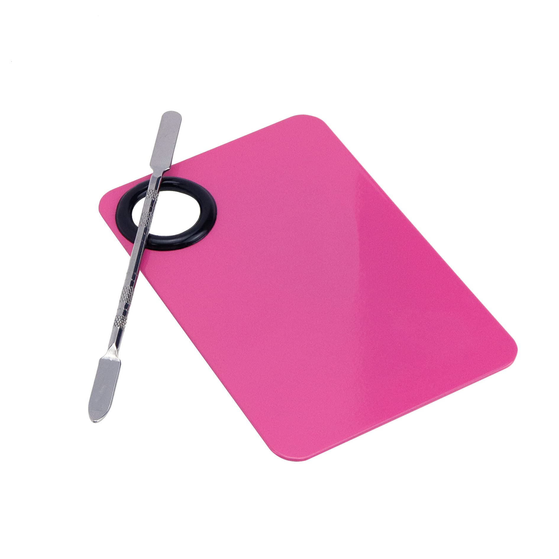 Coshar 2 Set Stainless Steel Makeup Palette With Spatula, Pink Makeup Mixing Practical Artist Tool for Beauty Salon Nail Art Eyeshadow Makeup Foundation Blending