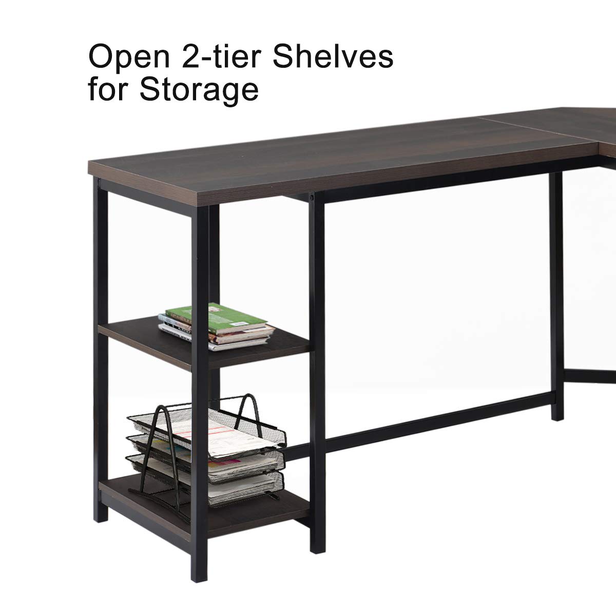 blackwolf Reversible L Shaped Desk with Shelves Computer Desk Gaming Table Workstation for Home Office