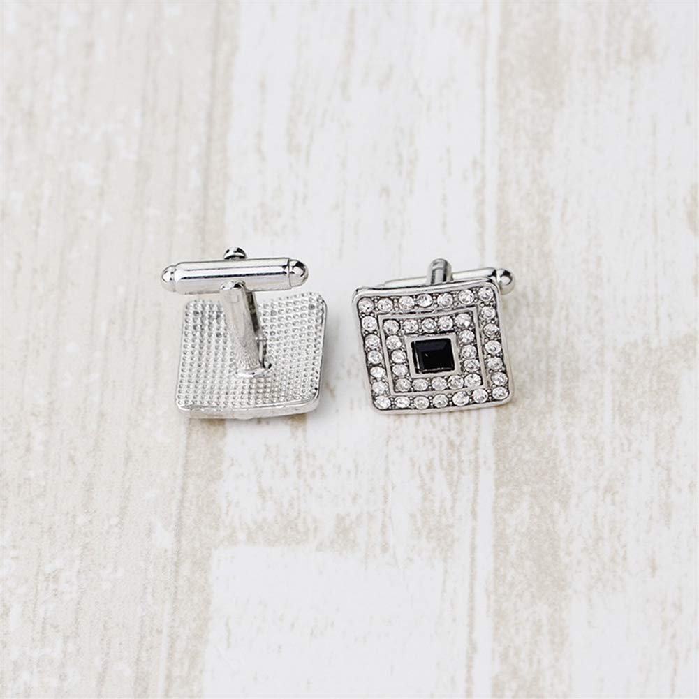 Black and Silver Gold Concentric Diamond Clear Crystal Dust Cufflinks, AILUOR Tuxedo Shirt Cufflinks French Style Shirt Studs (Silver)